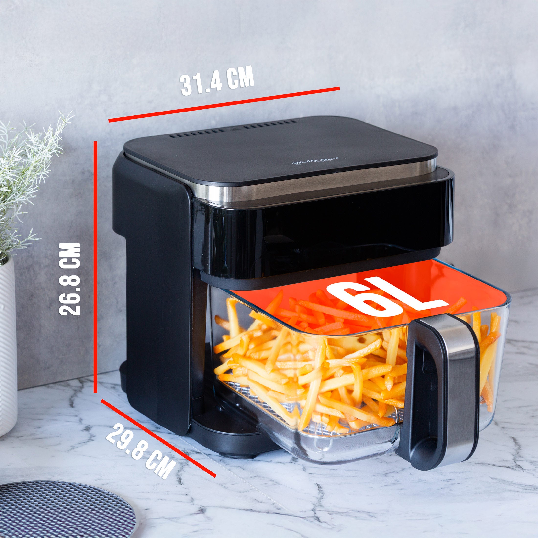 6L Touch Controlled Digital Air Fryer with Glass Basket, 1200-1400W ...
