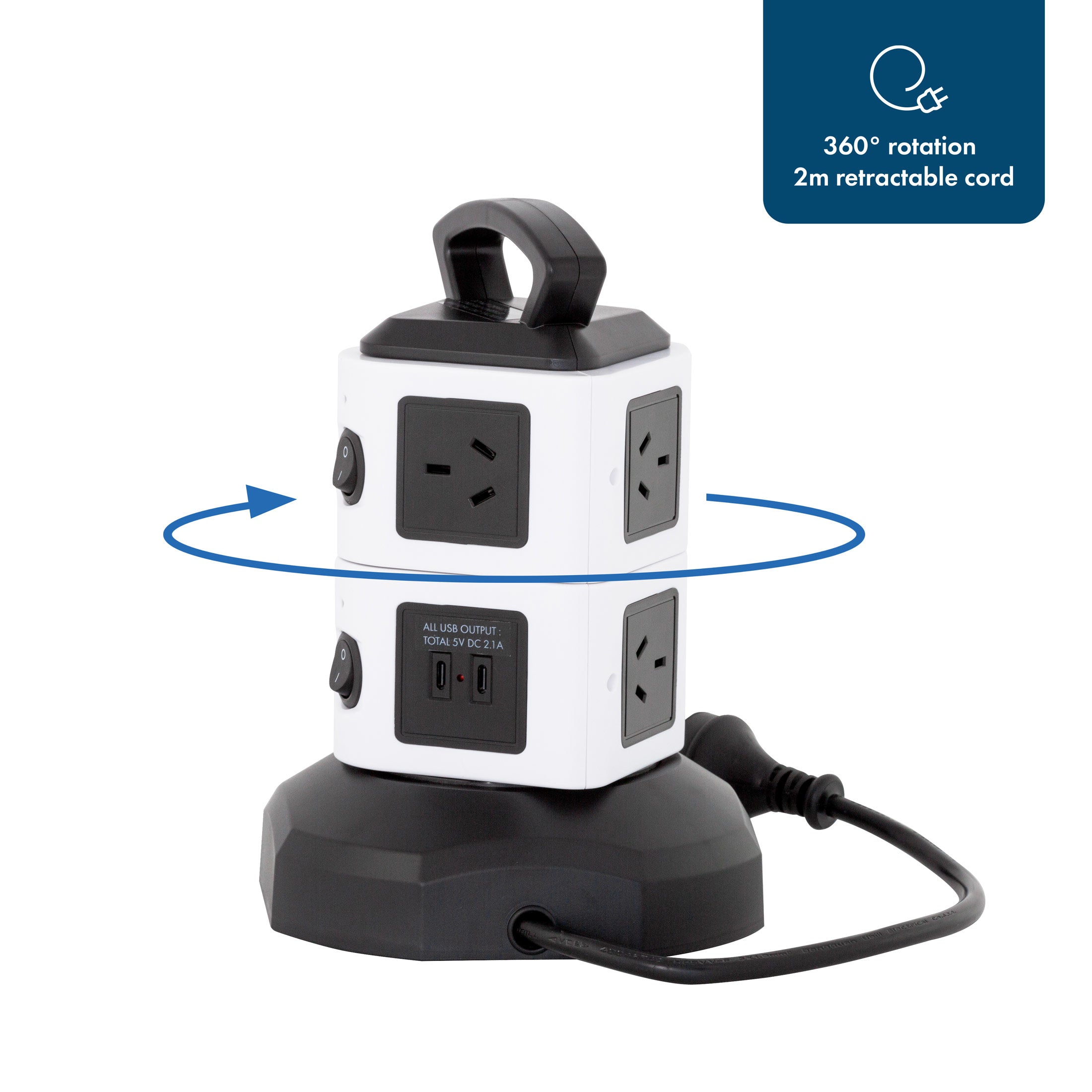 Tower Power Board w/ 6 Outlets + 2x USB-A & 2x USB-C – Lenoxx Electronics